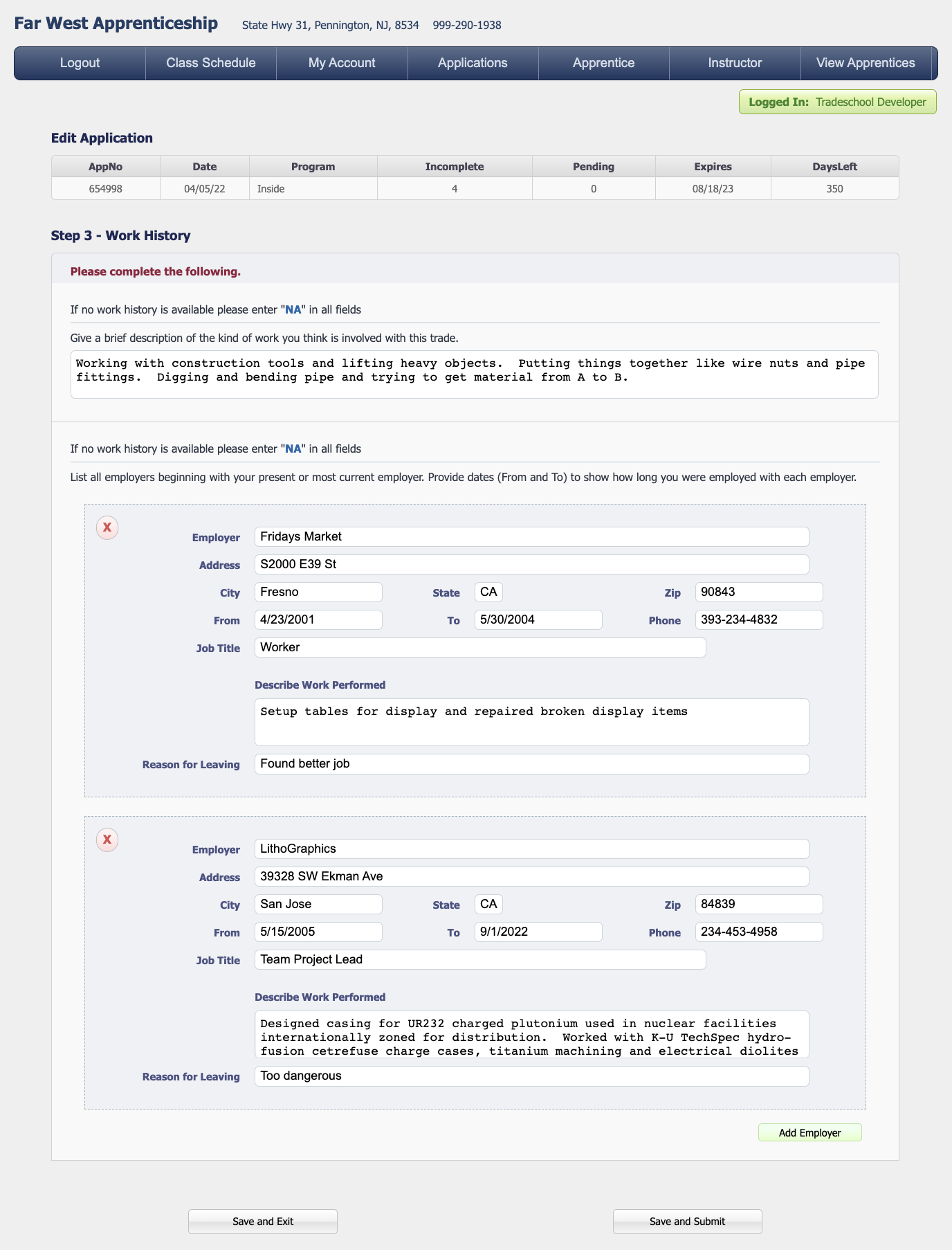 Application Web Steps – TradeSchool Help