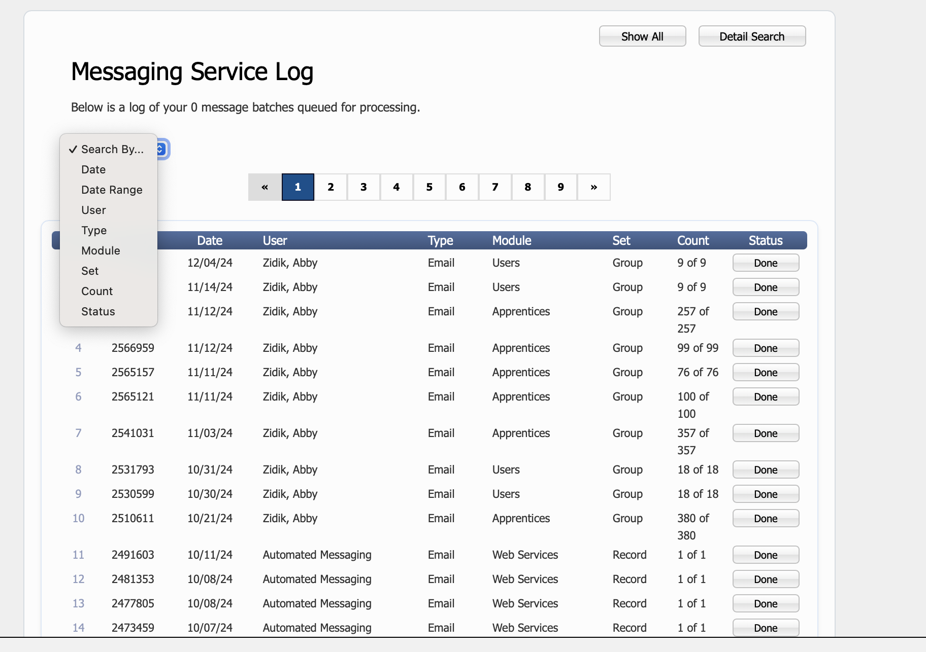 Messaging Service Log – TradeSchool Help